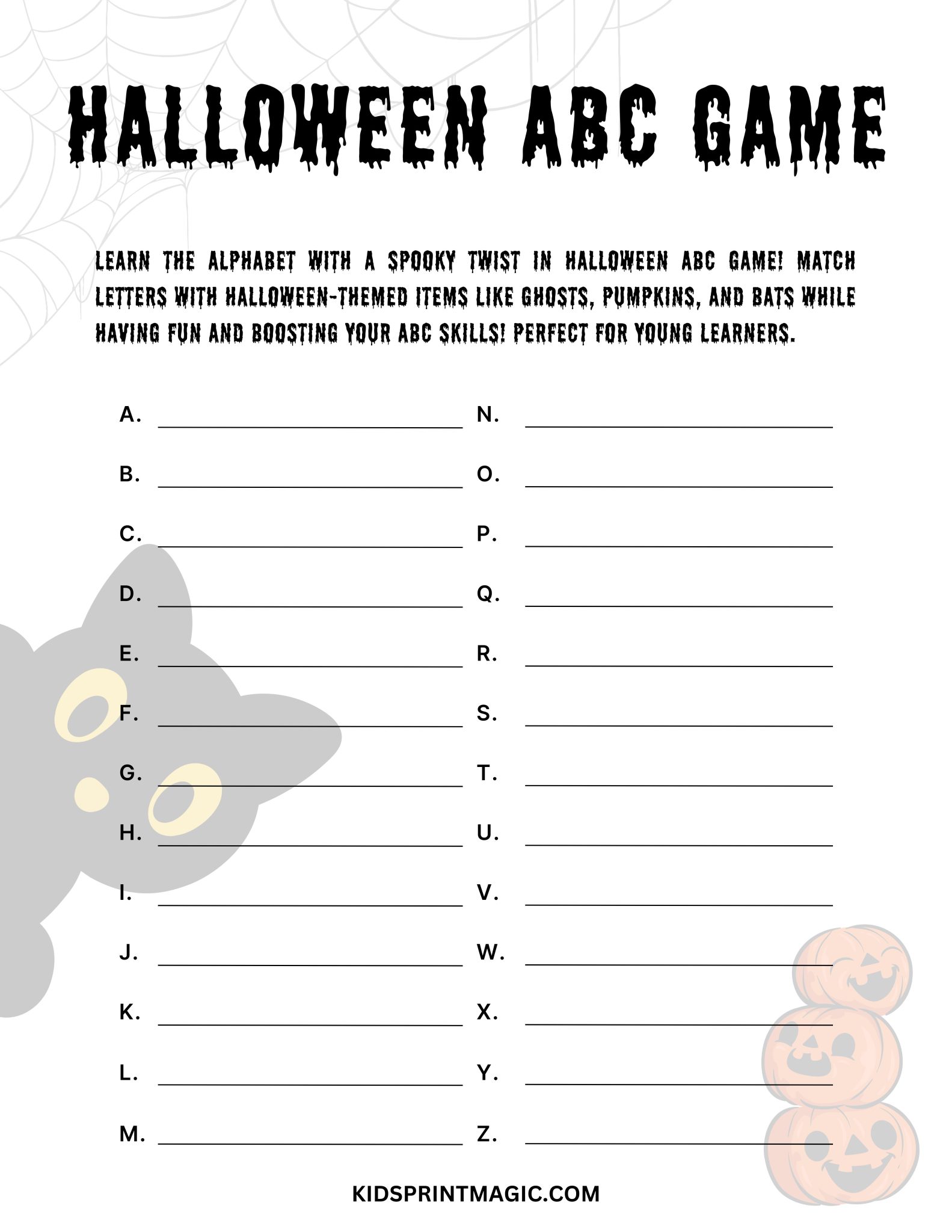 Free Printable Halloween ABC Game – Kids Print Magic