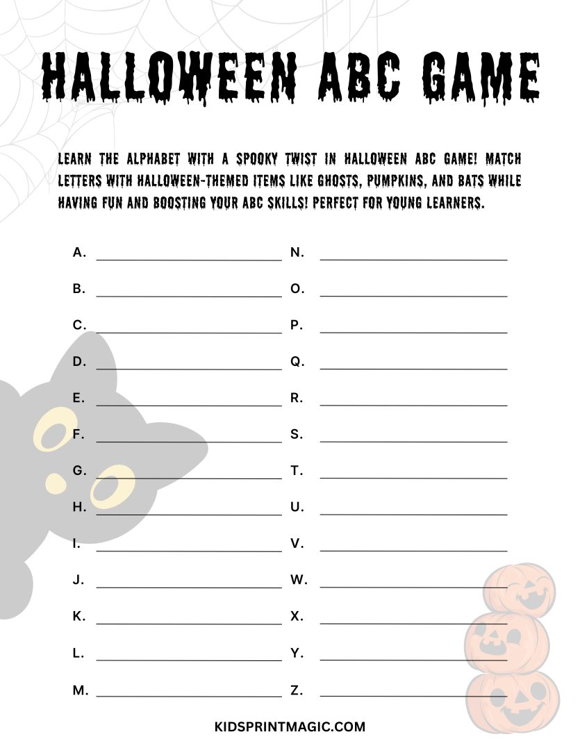 Free Printable Halloween ABC Game – Kids Print Magic