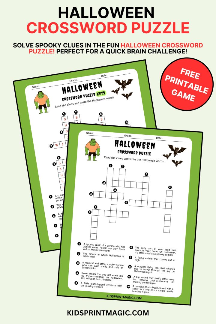Free Printable Halloween Crossword Puzzle – Kids Print Magic