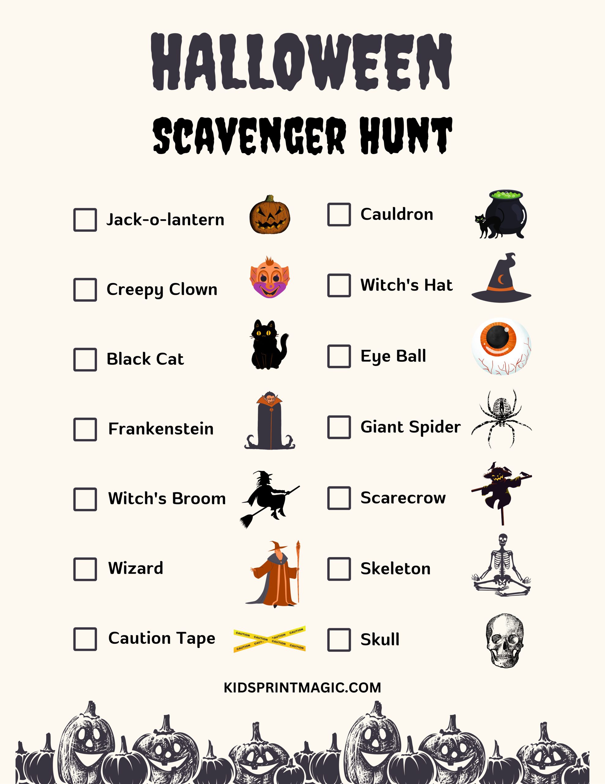 Free Printable Halloween Scavenger Hunt – Kids Print Magic