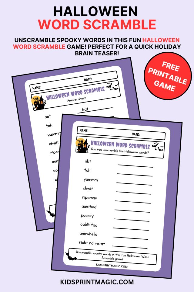 Free Printable Halloween Word Scramble – Kids Print Magic