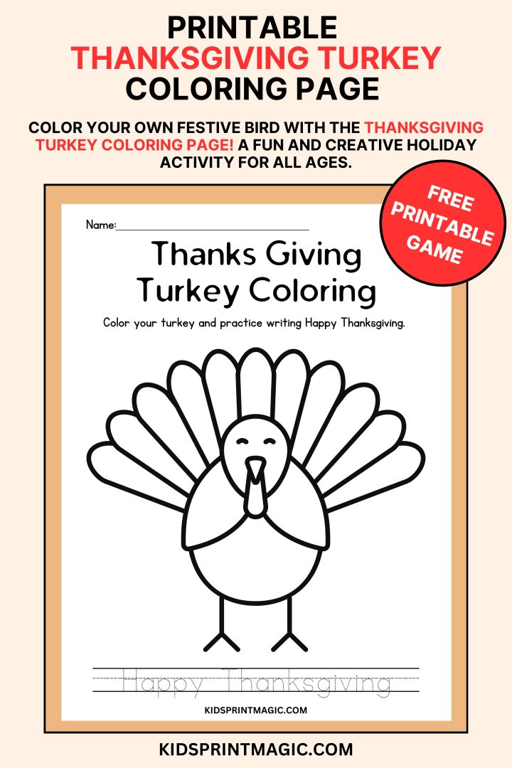 Free Printable Thanksgiving Turkey Coloring – Kids Print Magic