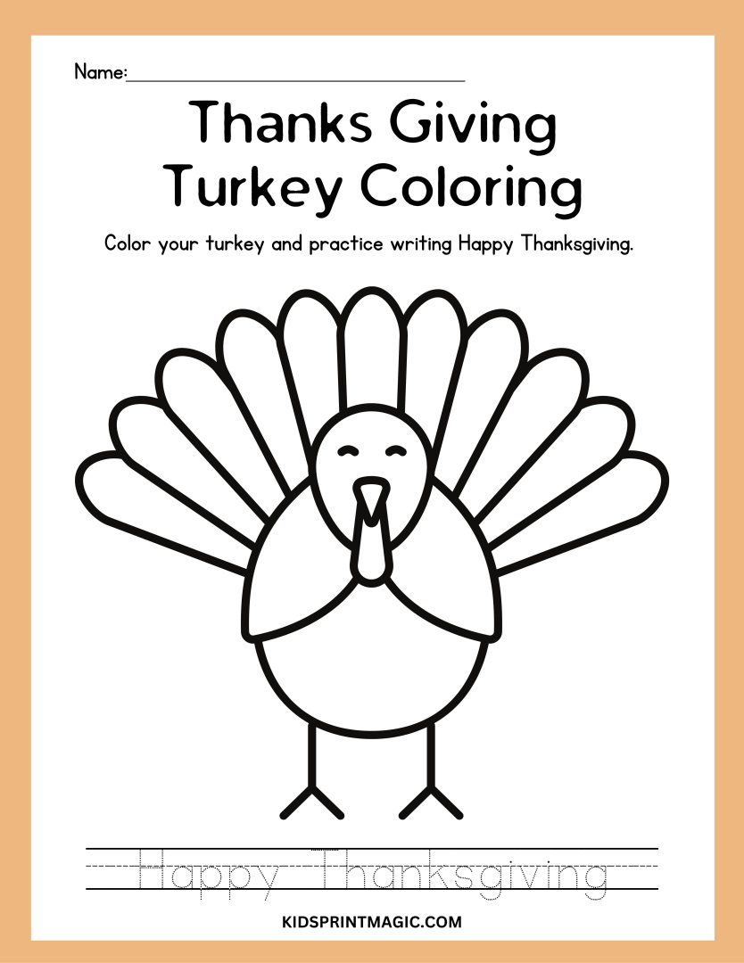 Free Printable Thanksgiving Turkey Coloring – Kids Print Magic