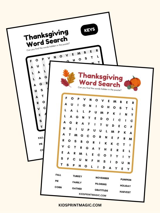 Free Printable Thanksgiving Word Scramble Game – Kids Print Magic