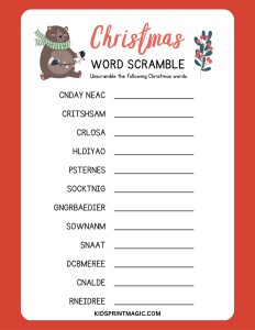 Free Printable Christmas Word Scramble Game – Kids Print Magic