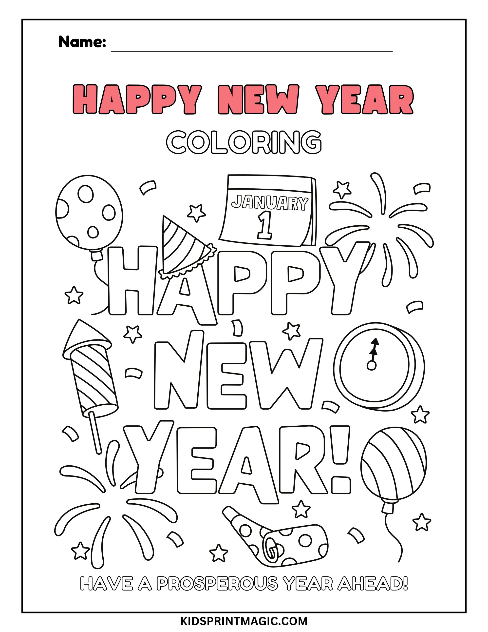 Free Printable Happy New Year Coloring – Kids Print Magic