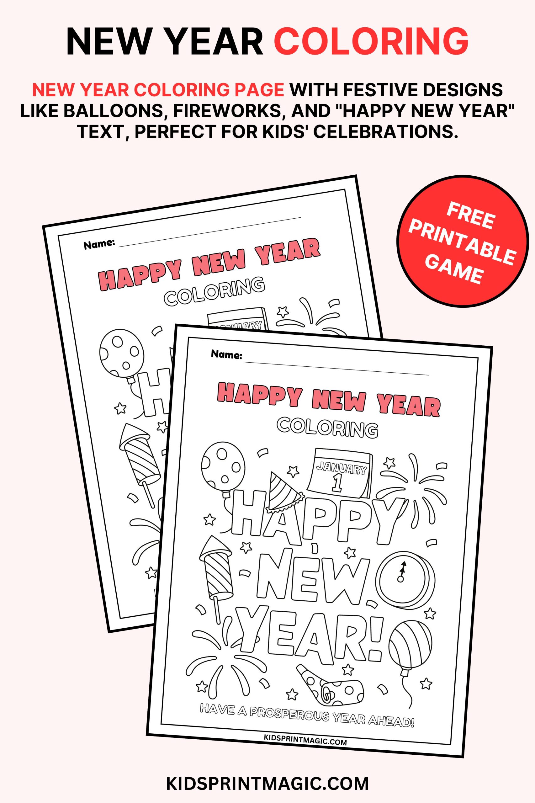 Free Printable Happy New Year Coloring – Kids Print Magic