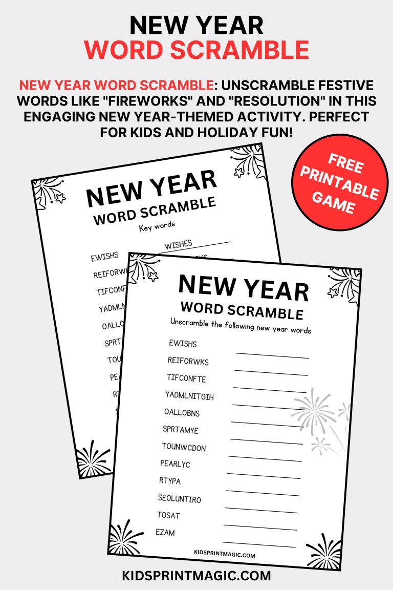 Free Printable New Year Word Scramble – Kids Print Magic