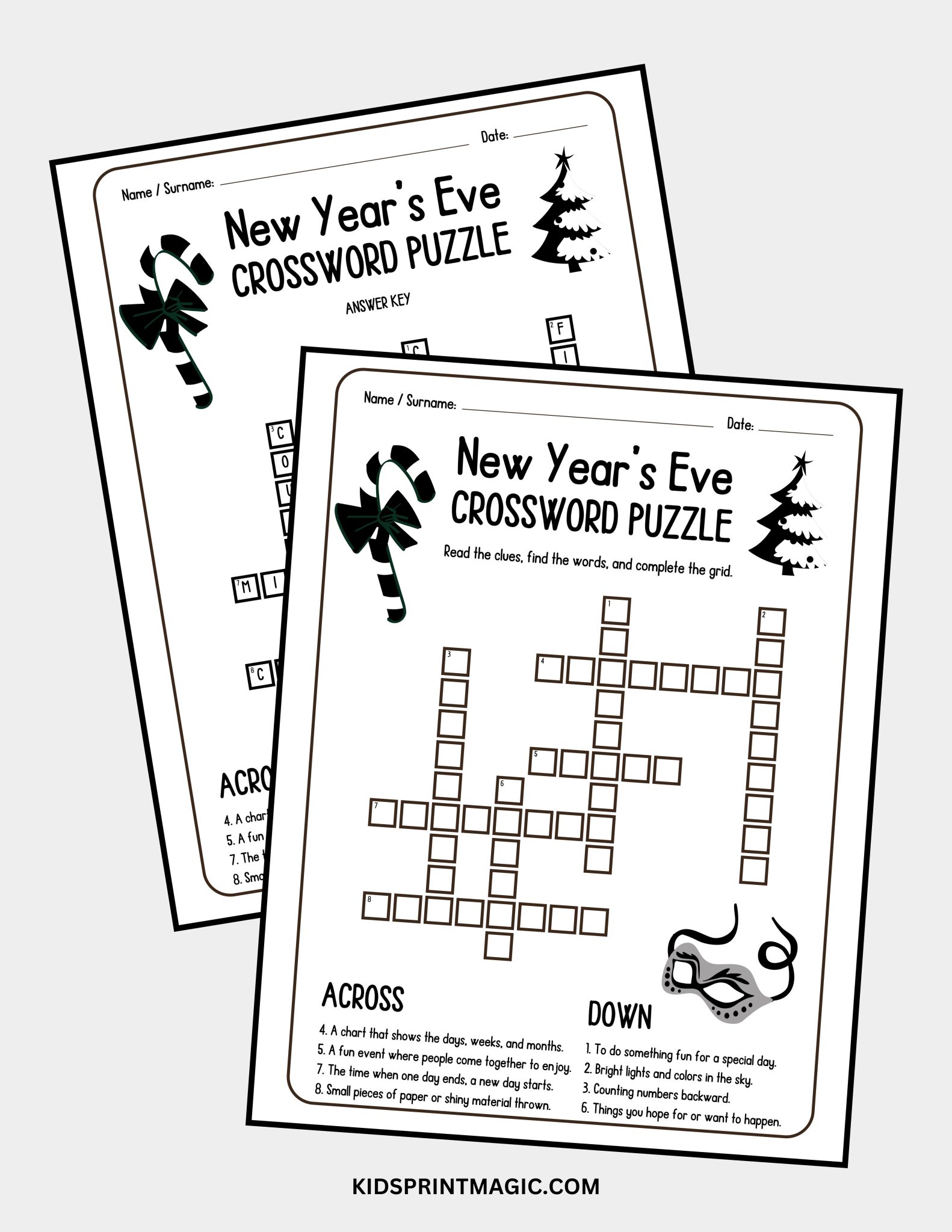 Free Printable New Year’s Eve crossword puzzle – Kids Print Magic