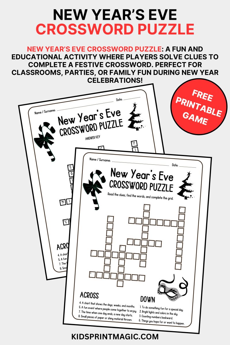 Free Printable New Year’s Eve crossword puzzle – Kids Print Magic
