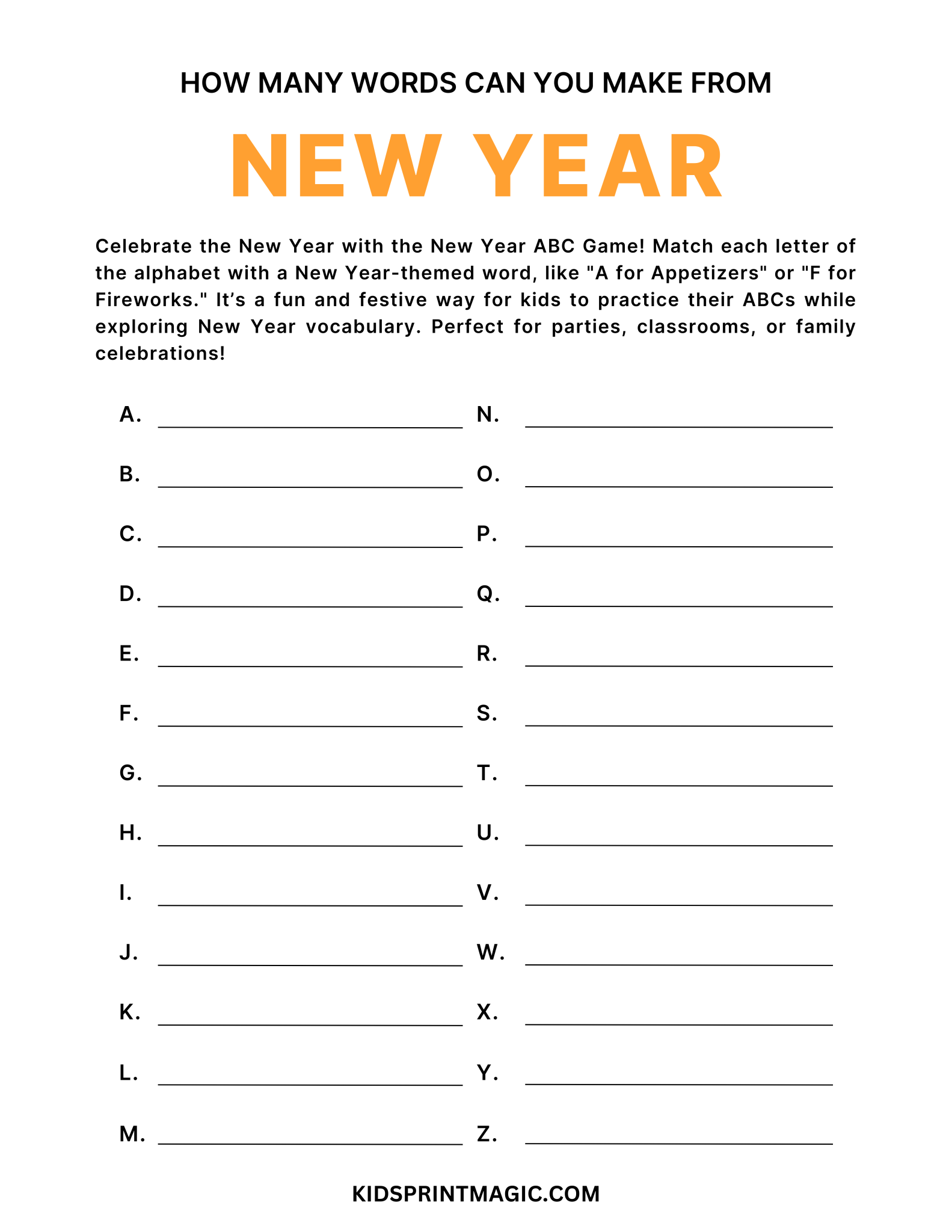 Free Printable New Year ABC Game – Kids Print Magic