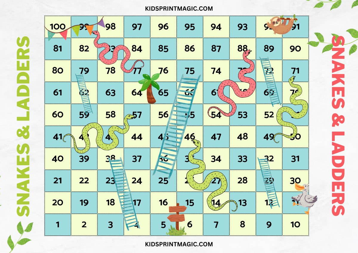 Free Printable Snakes & Ladders Game – Kids Print Magic