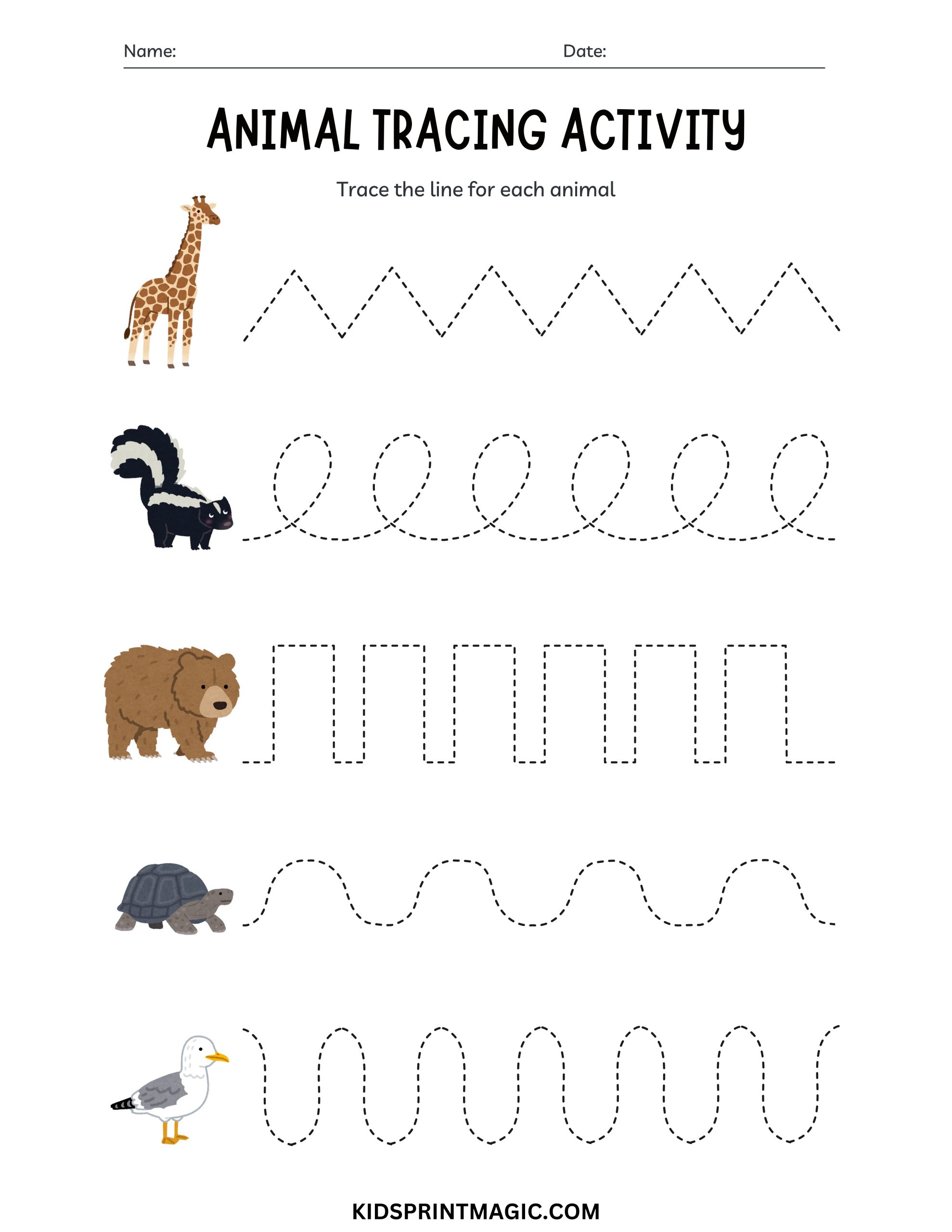 Free Printable Animal Tracing Activity – Kids Print Magic