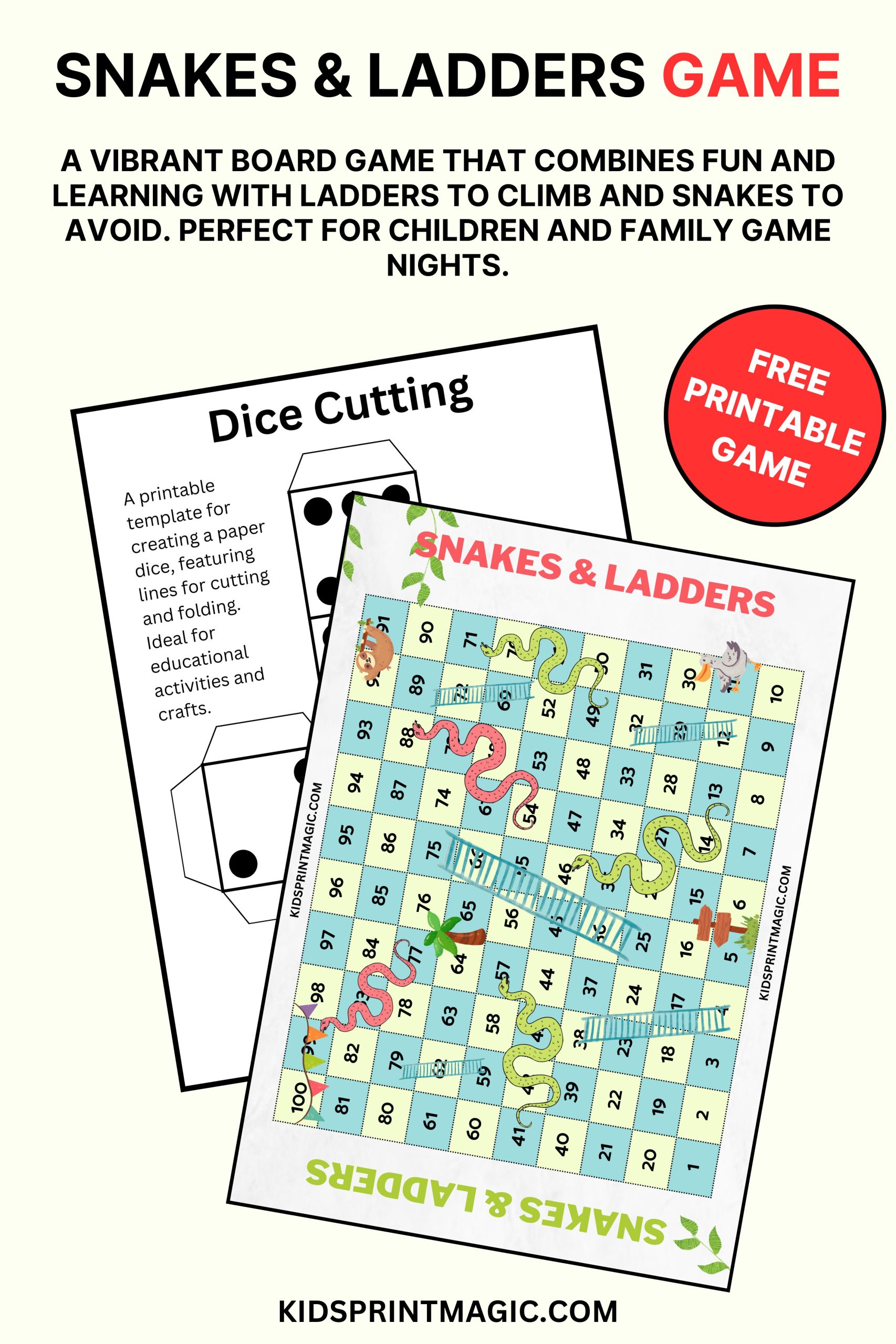 Free Printable Snakes & Ladders Game – Kids Print Magic