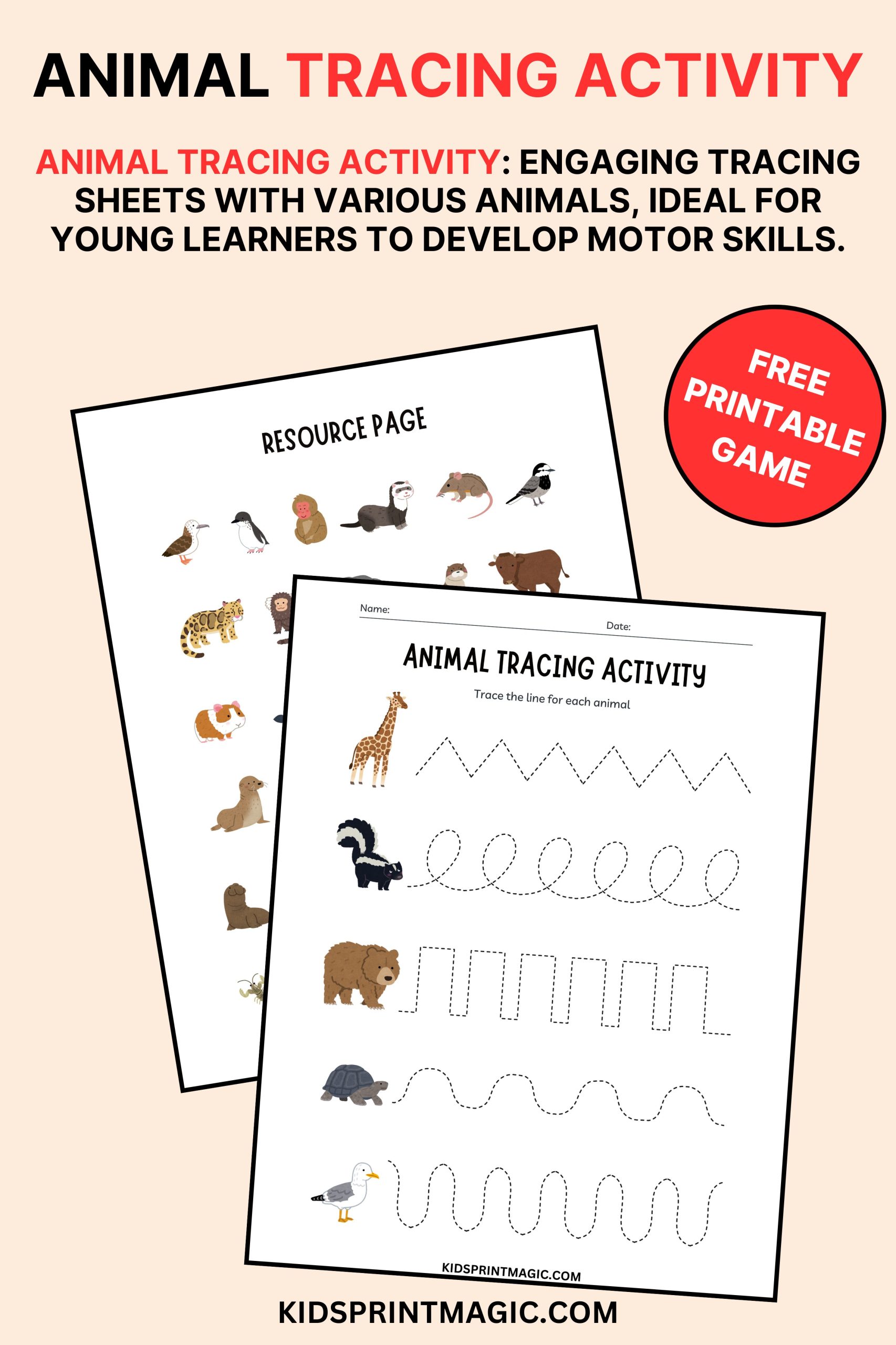 Free Printable Animal Tracing Activity – Kids Print Magic