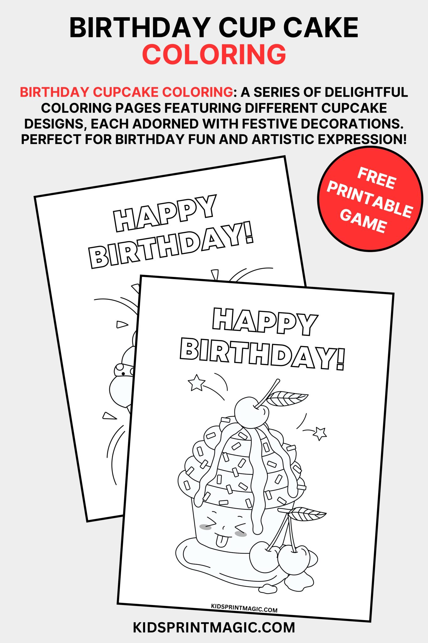 Free Printable Birthday Cup Cake Coloring – Kids Print Magic