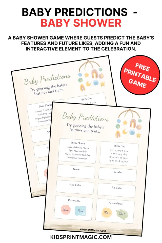 Free Printable Baby predictions – Baby Shower Game – Kids Print Magic