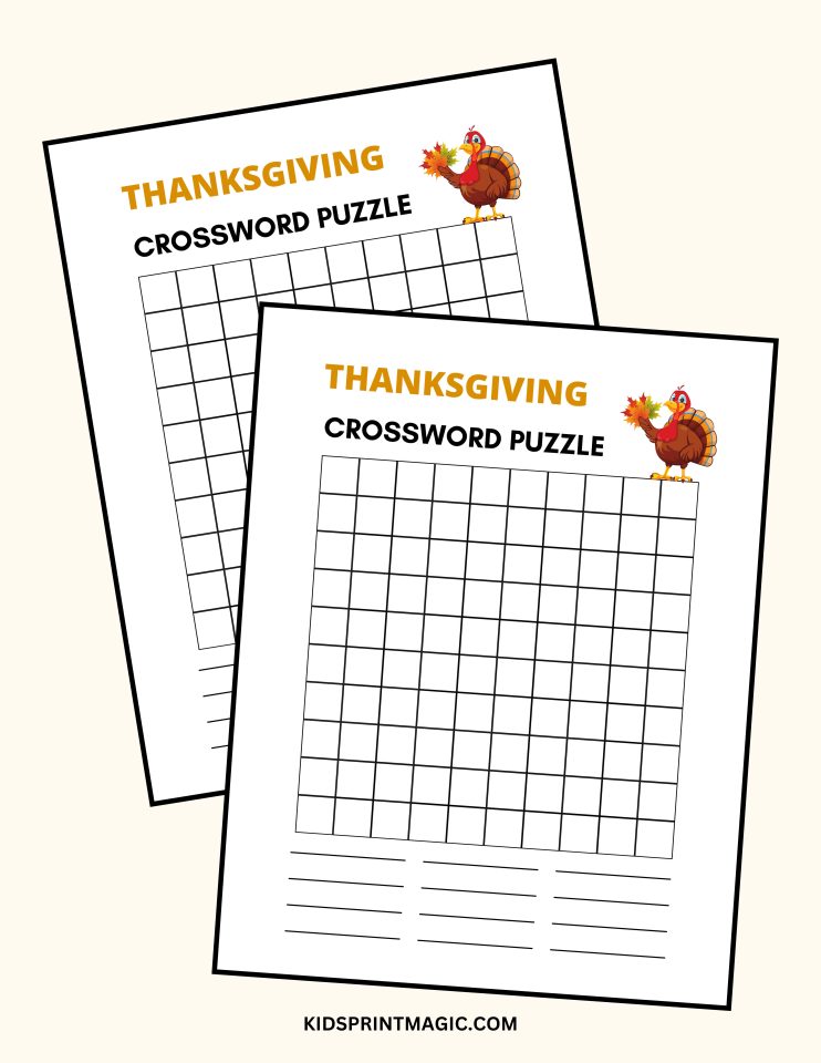 Free Printable Thanksgiving Crossword Puzzle Game – Kids Print Magic