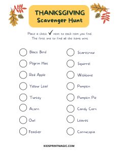 Free Printable Thanksgiving Scavenger Hunt Game – Kids Print Magic