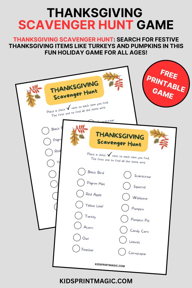 Free Printable Thanksgiving Scavenger Hunt Game – Kids Print Magic