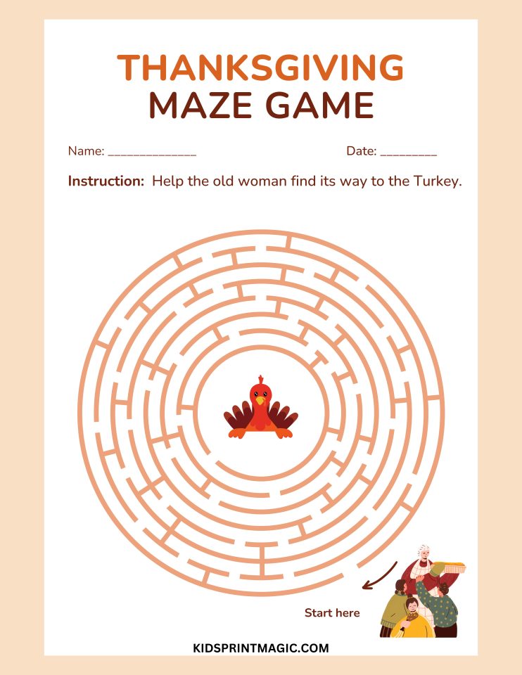 Free Printable Thanksgiving Maze Game – Kids Print Magic