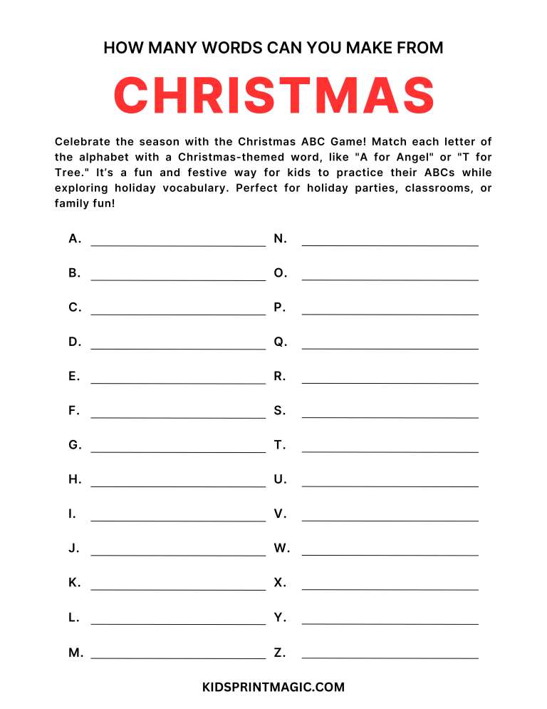 Free Printable Christmas ABC Game – Kids Print Magic