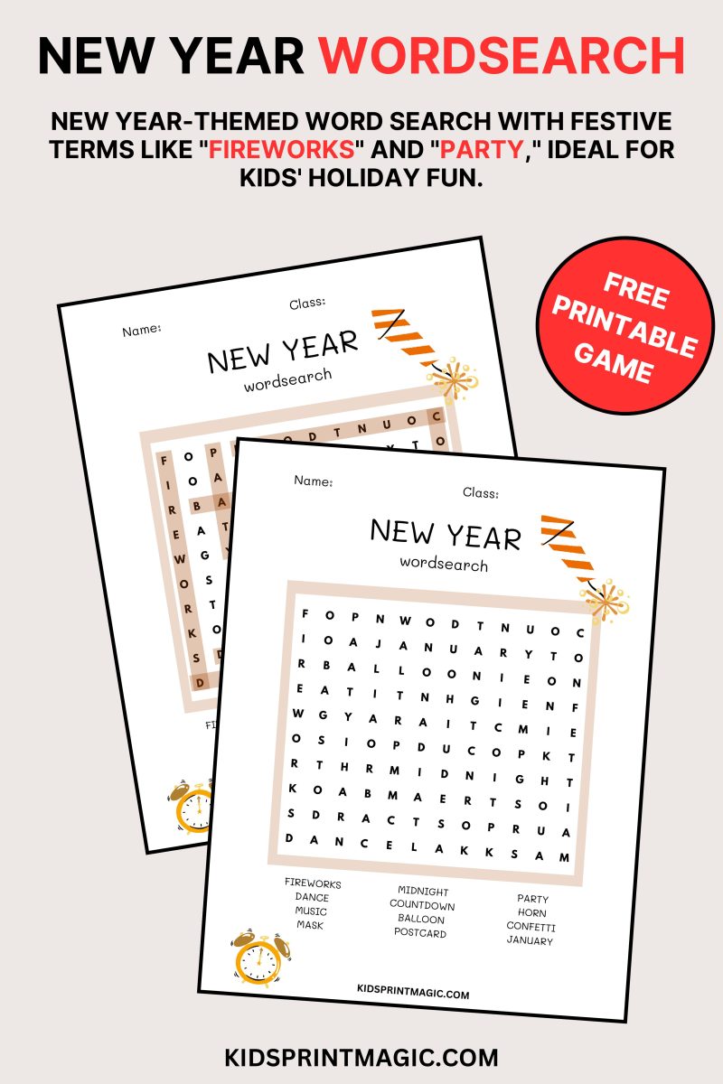 Free Printable New Year Word Search – Kids Print Magic
