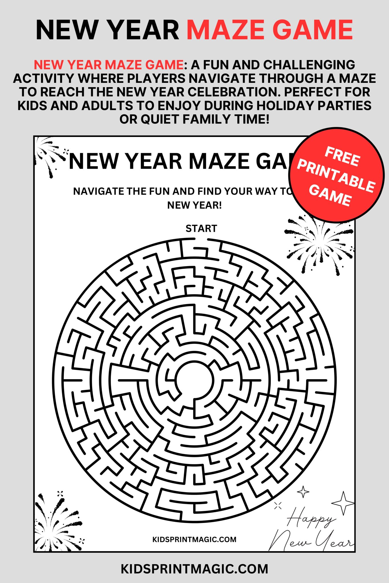 Free Printable New Year Maze Game – Kids Print Magic
