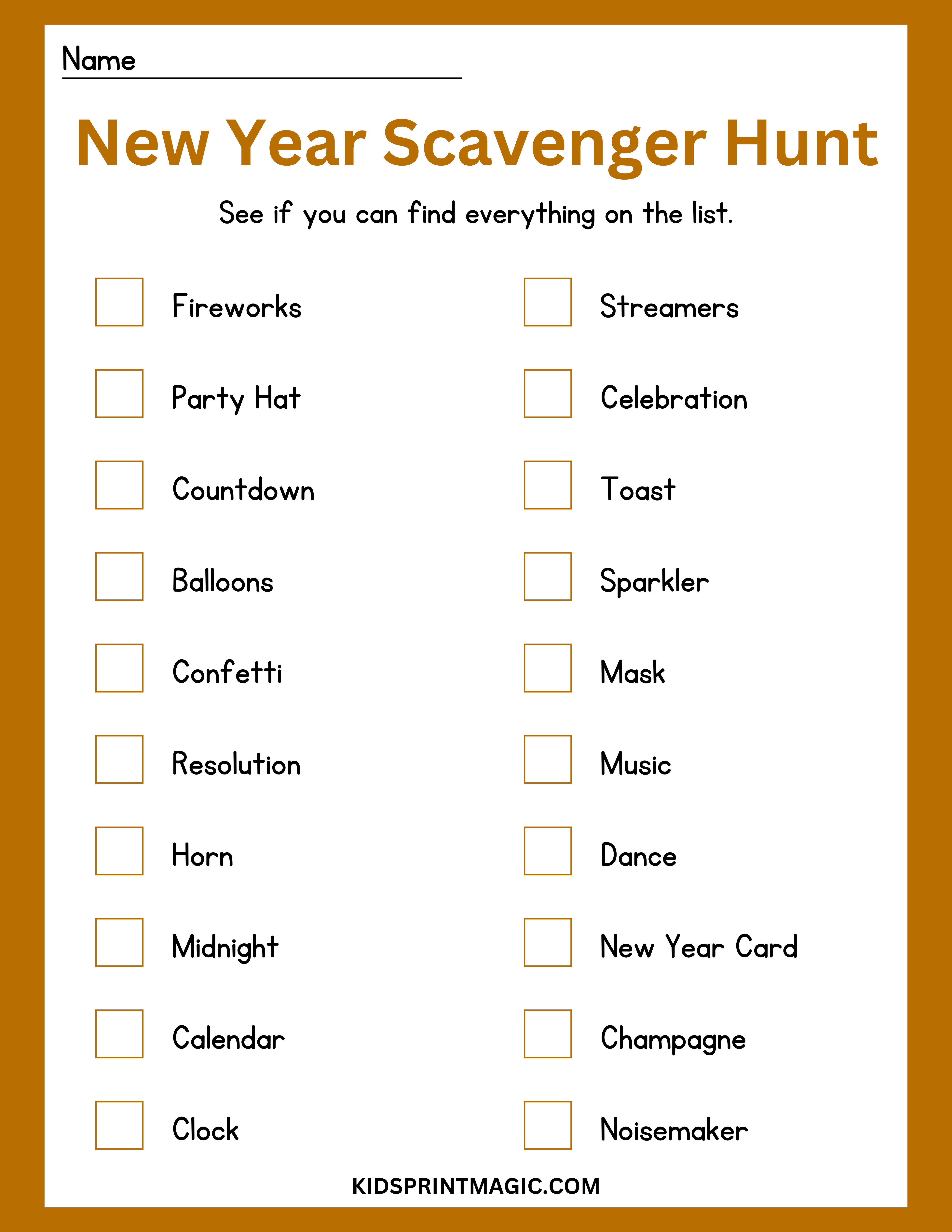 Free Printable New Year Scavenger Hunt – Kids Print Magic