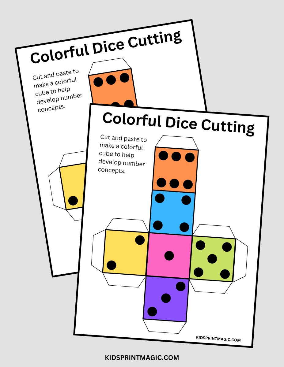 Free Printable Colorful Dice Cutting – Kids Print Magic