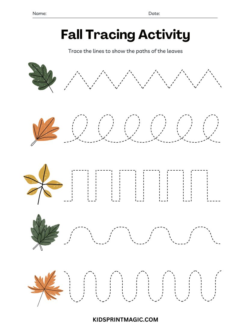 Free Printable Fall Tracing Activity – Kids Print Magic