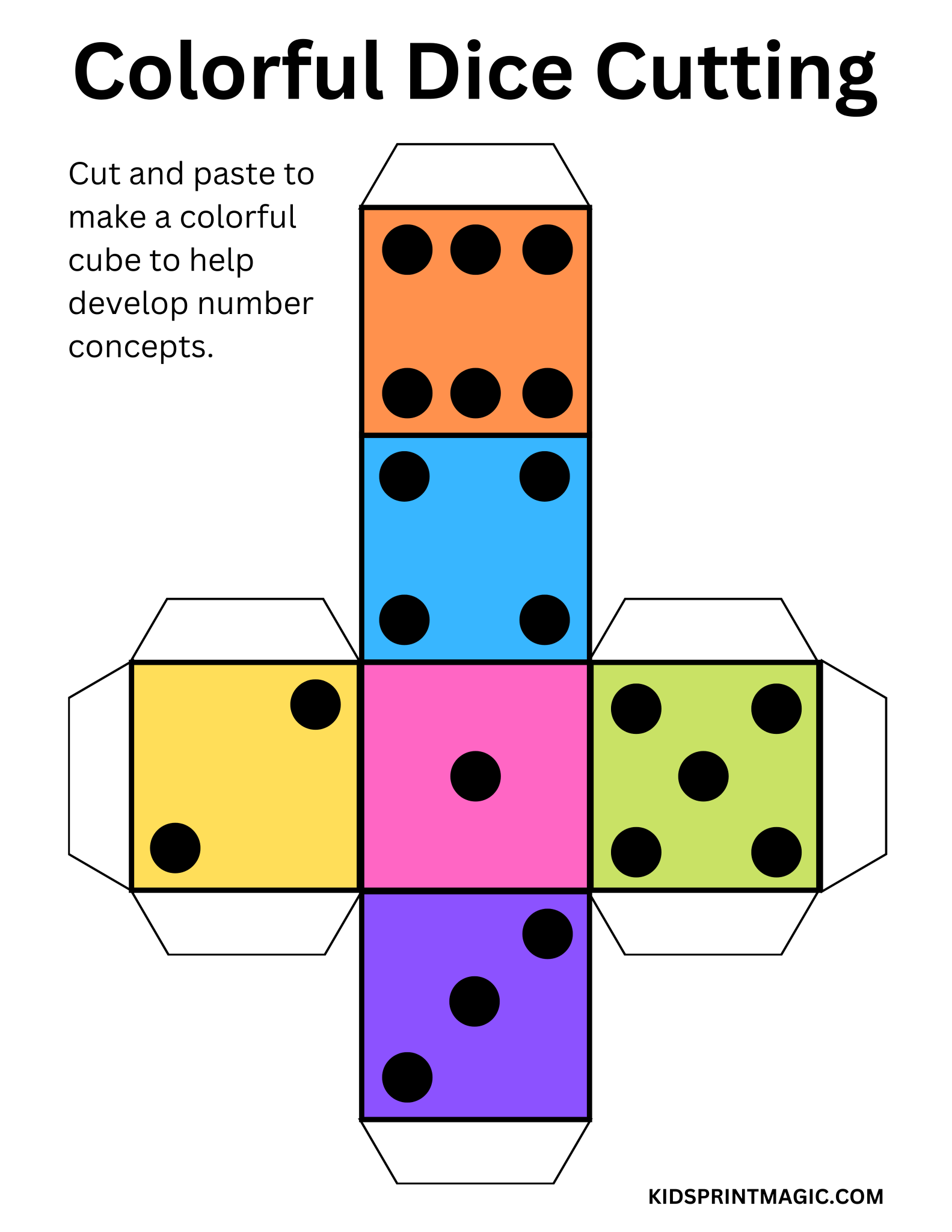 Free Printable Colorful Dice Cutting – Kids Print Magic