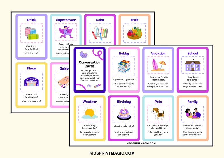 Free Social Skills Conversation Flashcards – Kids Print Magic