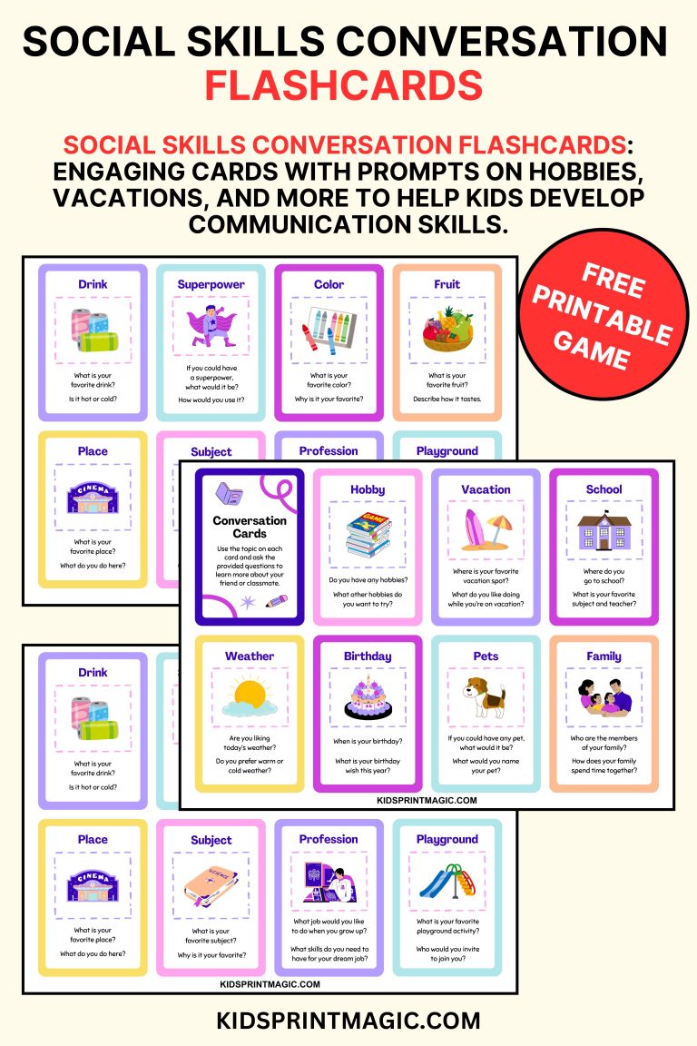 Free Social Skills Conversation Flashcards – Kids Print Magic