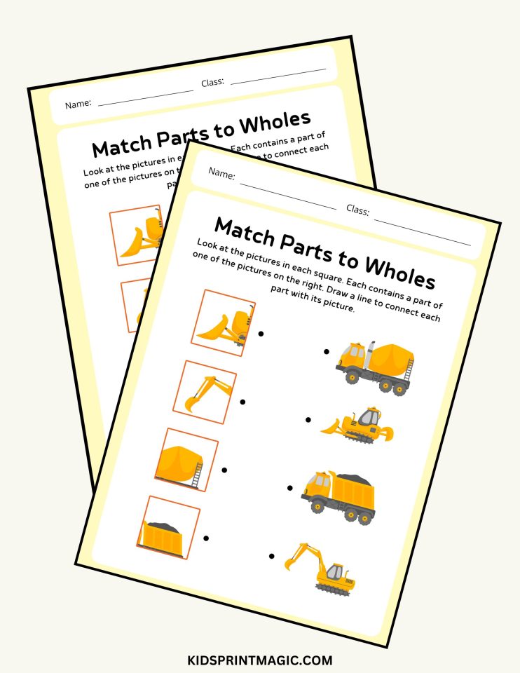 Free Printable Match Parts to Wholes – Kids Print Magic