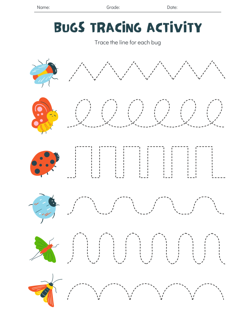 Free Printable Bugs Tracing Activity – Kids Print Magic