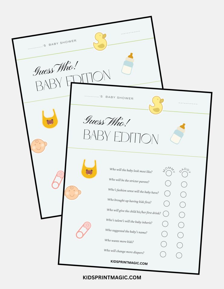 Free Printable Guess Who! – Baby Shower – Kids Print Magic