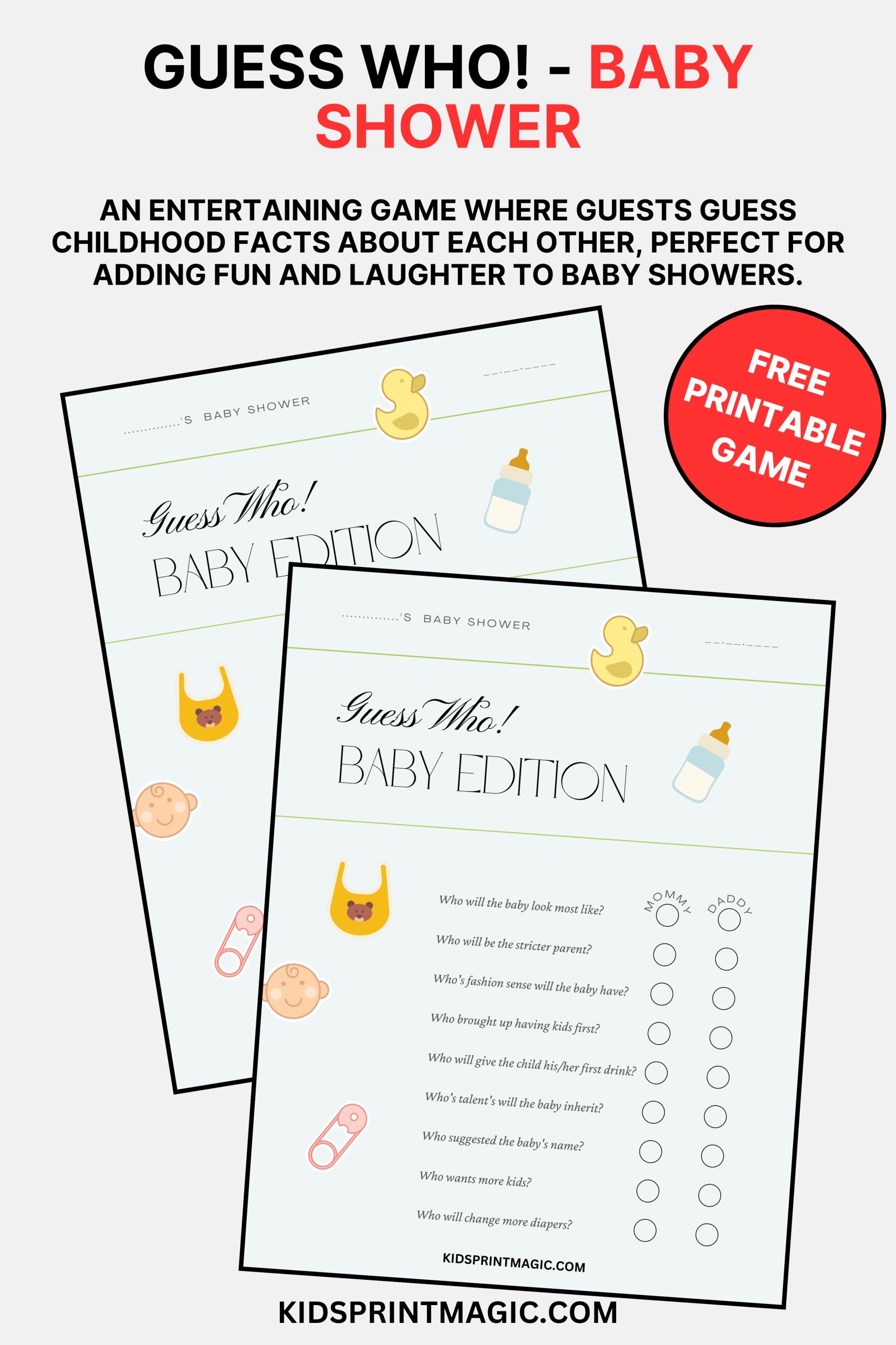 Free Printable Guess Who! – Baby Shower – Kids Print Magic