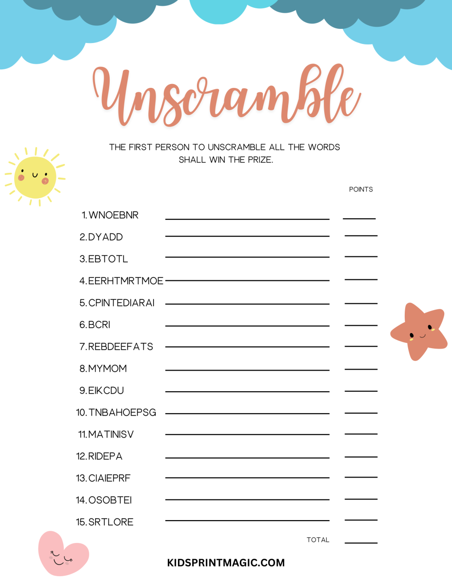 Free Printable Unscramble – baby shower – Kids Print Magic