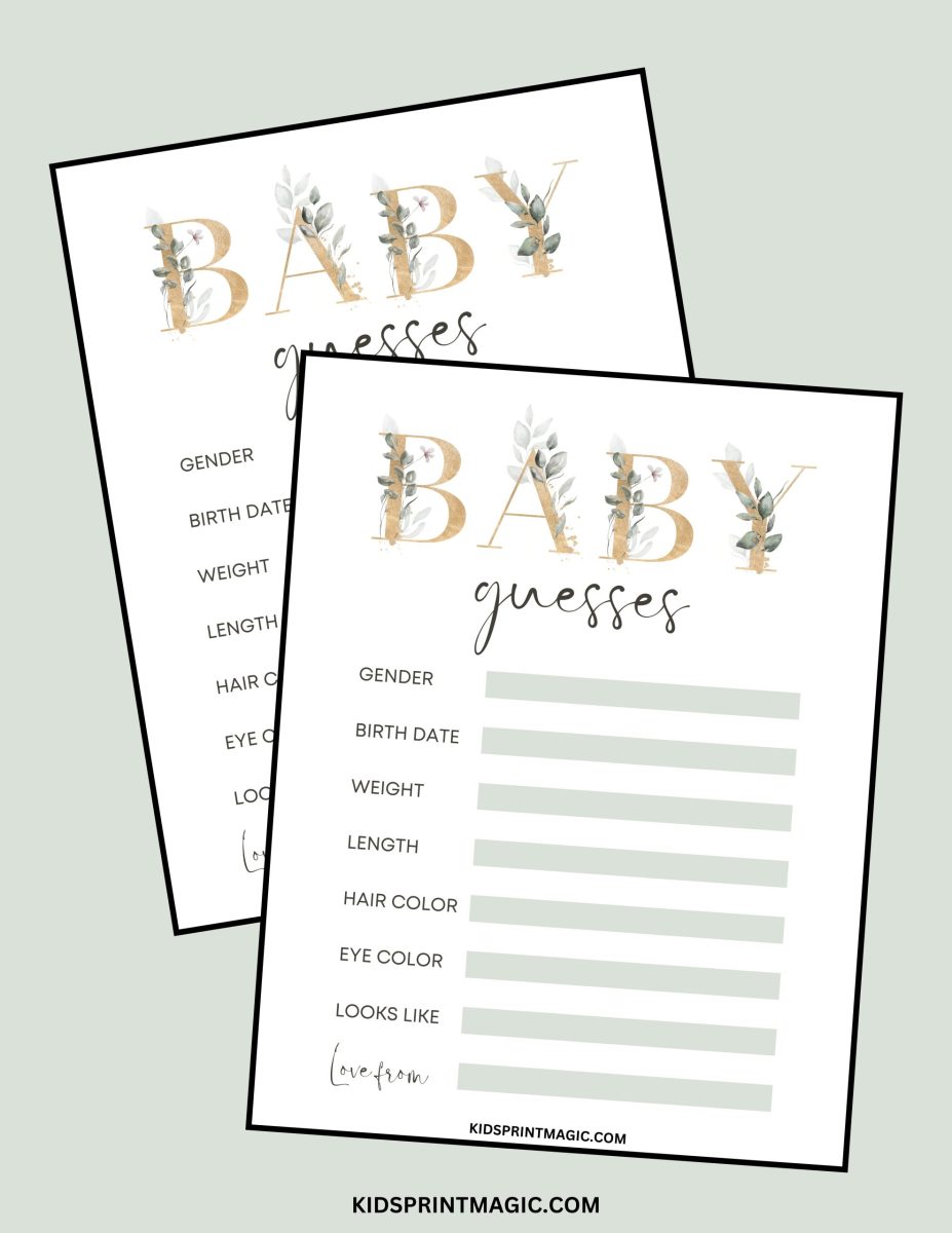 Free Printable Baby guesses- Baby Shower Game – Kids Print Magic