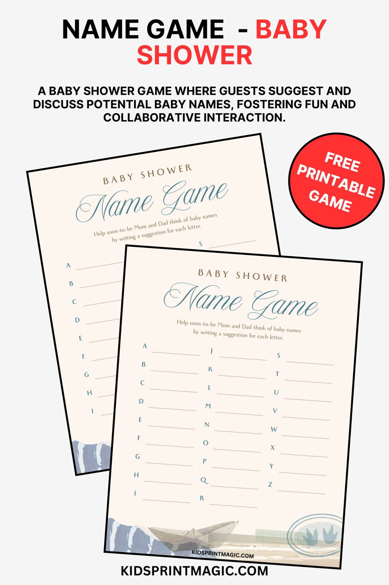 Free Printable Name Game – Baby Shower Game – Kids Print Magic