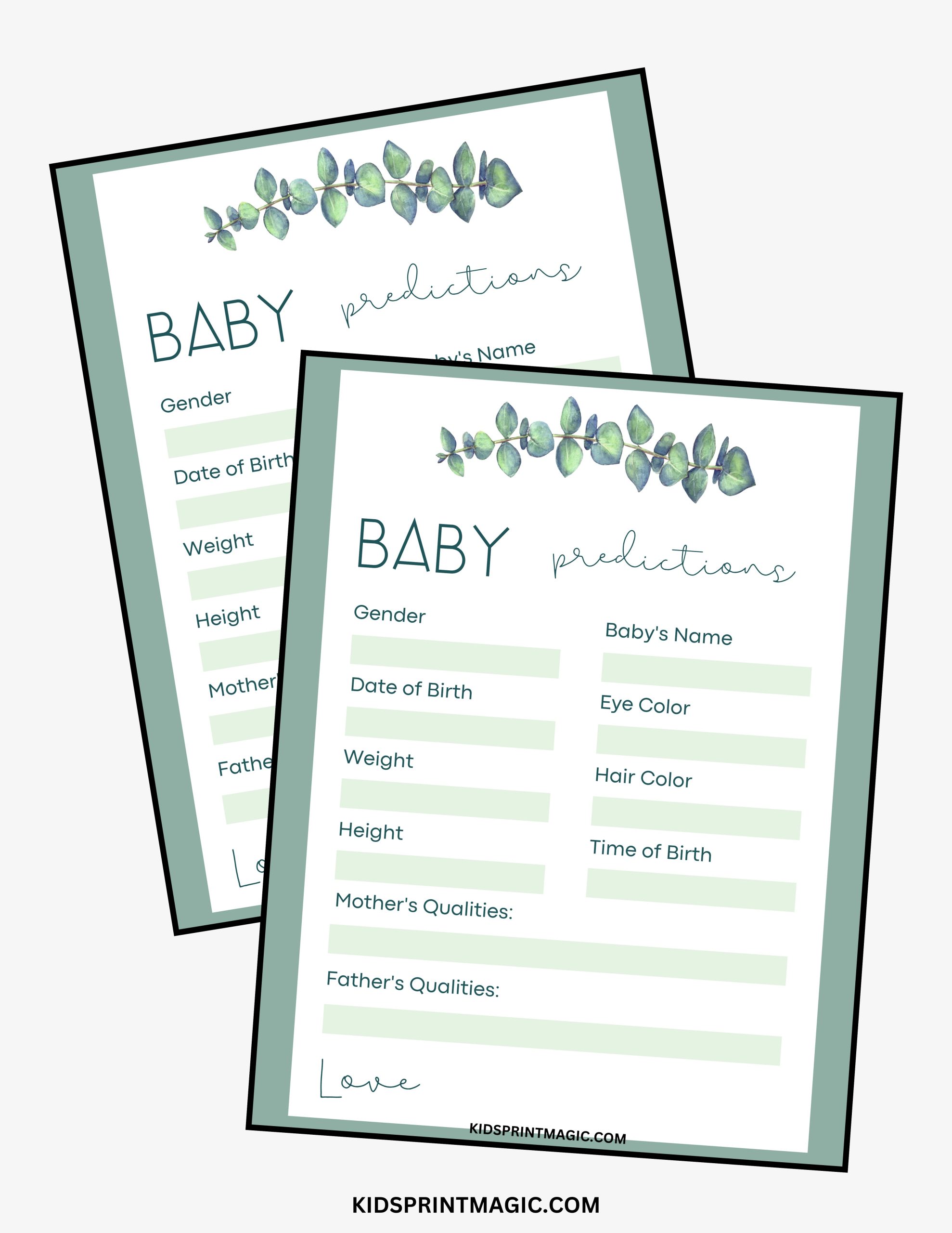 Free Printable Baby predictions – Baby Shower Game – Kids Print Magic