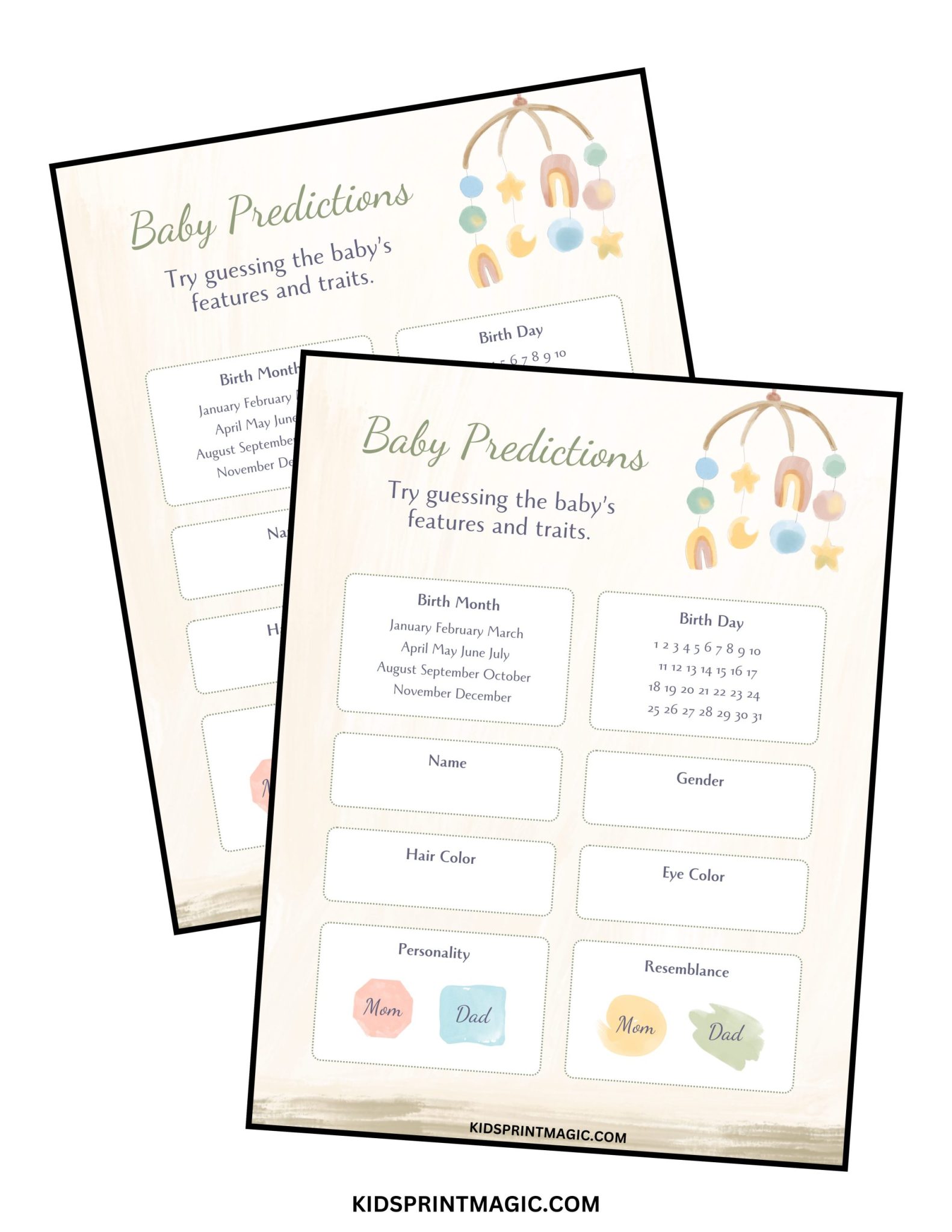 Free Printable Baby predictions – Baby Shower Game – Kids Print Magic