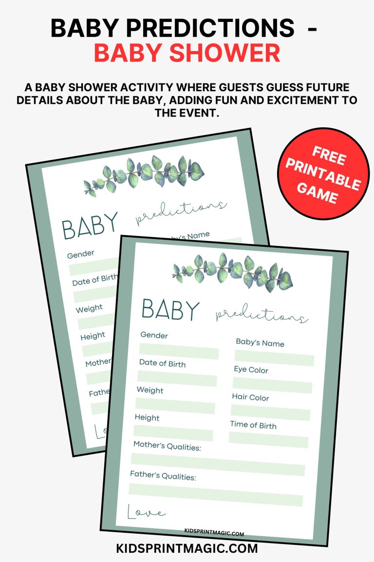Free Printable Baby predictions – Baby Shower Game – Kids Print Magic